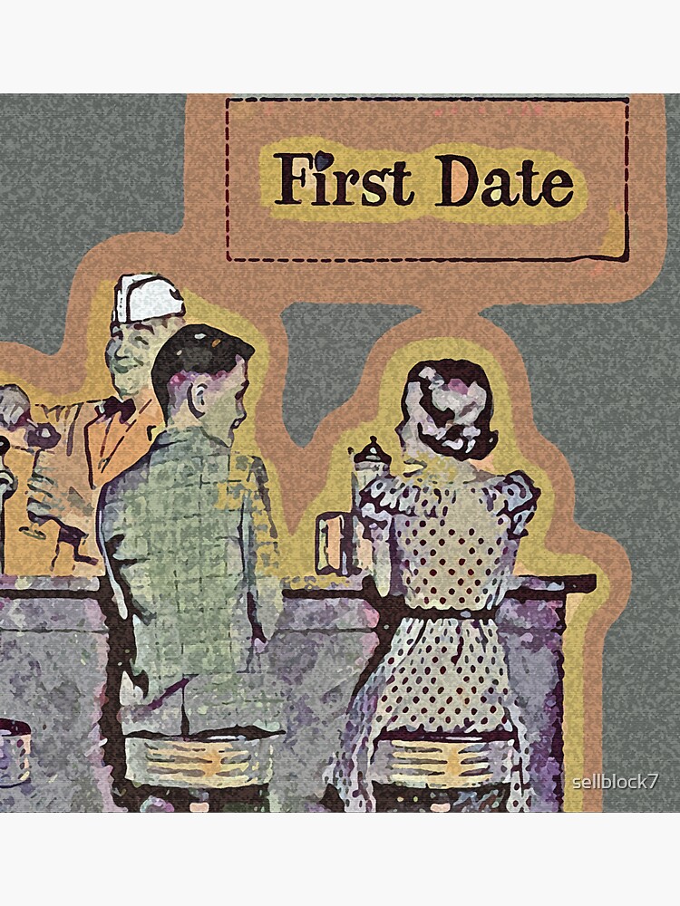 "First Date Retro Art" Sticker for Sale by sellblock7 | Redbubble