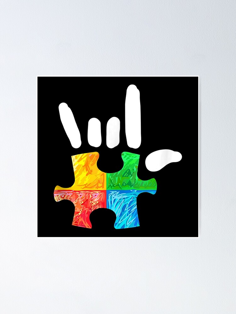 "Autism Awareness Hand Rock and Roll Puzzle Pieces Tank Top" Poster for ...