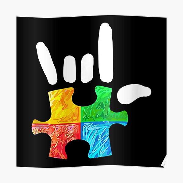 "Autism Awareness Hand Rock and Roll Puzzle Pieces Tank Top" Poster for ...