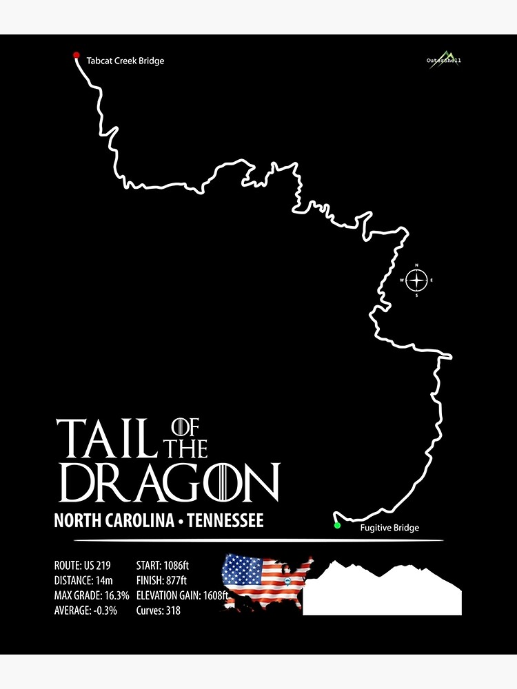 Póster «Tail of the Dragon Road US 129 Motocicleta Coche deportivo Mapa ...