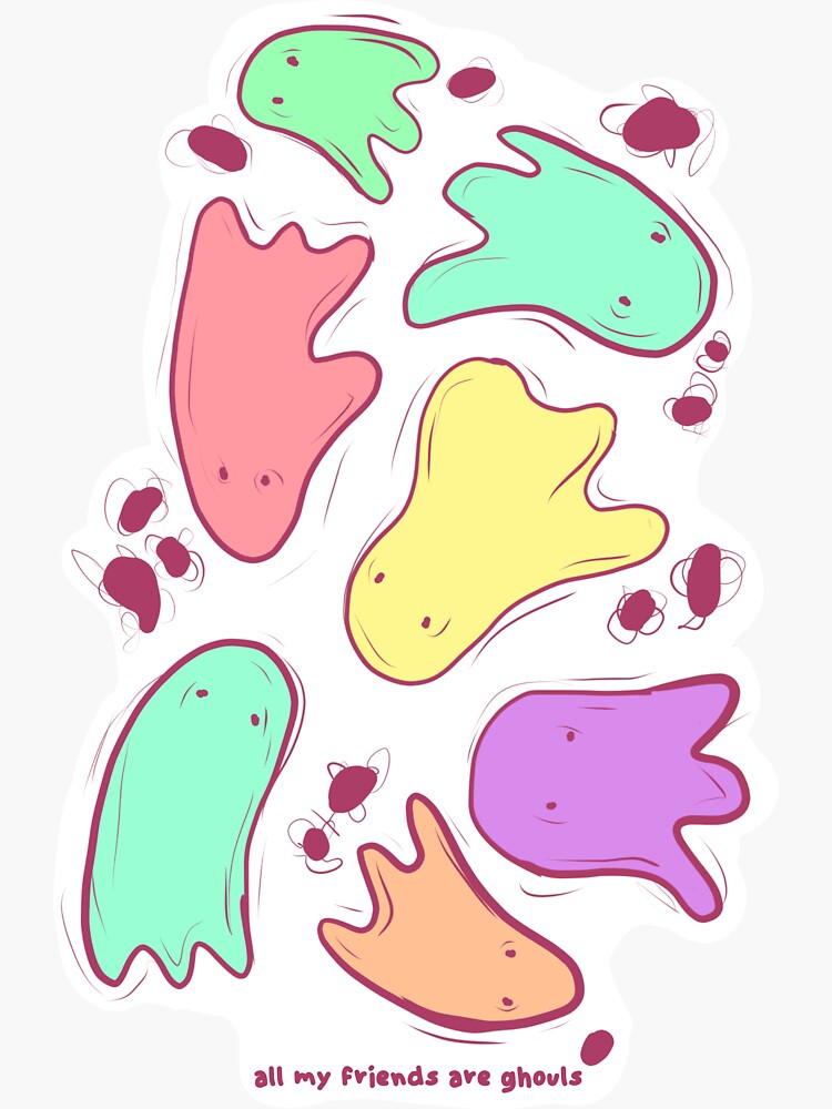 "All My Friends Are Ghouls, Ghosts, Spooky Art, Pastel Ghosts" Sticker ...