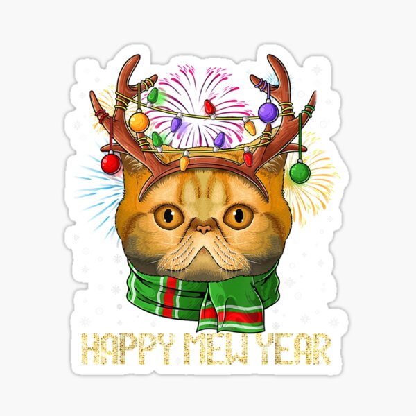 "Funny Cat Happy New Year 2022 Mew Year Eve Cat Lovers Gift" Sticker ...