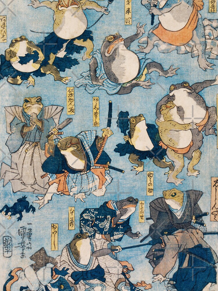 "Japanese Samurai Frogs Vintage Illustration - Cute Goblincore ...