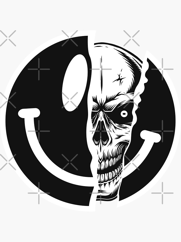 "Happy Smiling Skull Face - Grunge Smiley Face" Sticker for Sale by ...