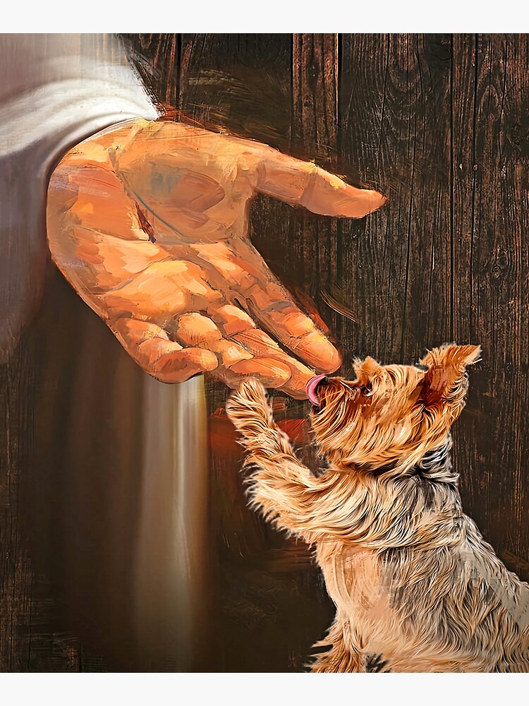 "Jesus with Yorkshire Terrier in the Hand of God Decorative" Poster for ...