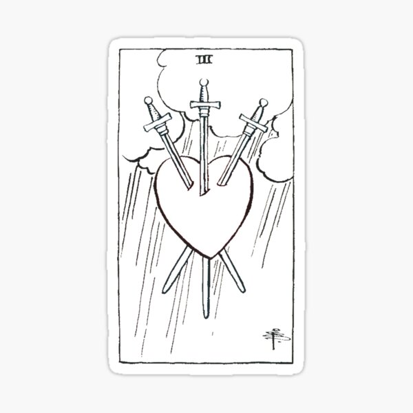 "three of swords rider-waite" Sticker for Sale by blackbird87 | Redbubble