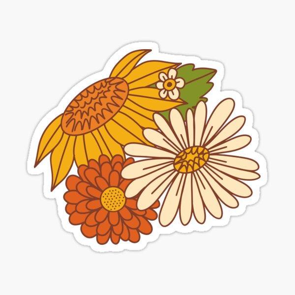"70s Retro Floral" Sticker for Sale by latheandquill | Redbubble