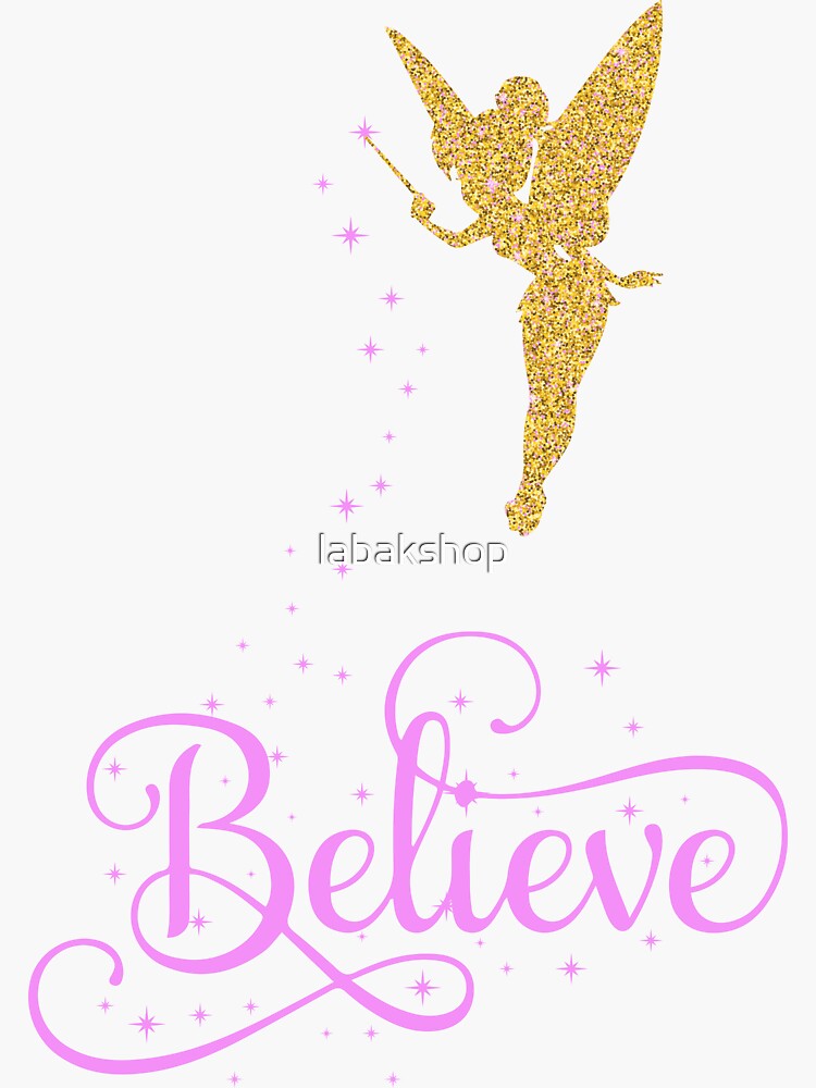"believe, golden Tinkerbell Magic Gold Glitter, Cute Fairy Gold Glitter ...