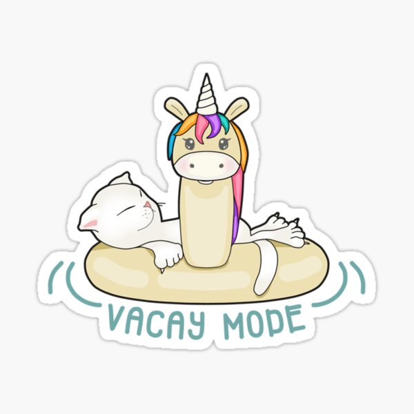 "Cat Vacay Mode with Unicorn " Sticker for Sale by CraftyGemma | Redbubble