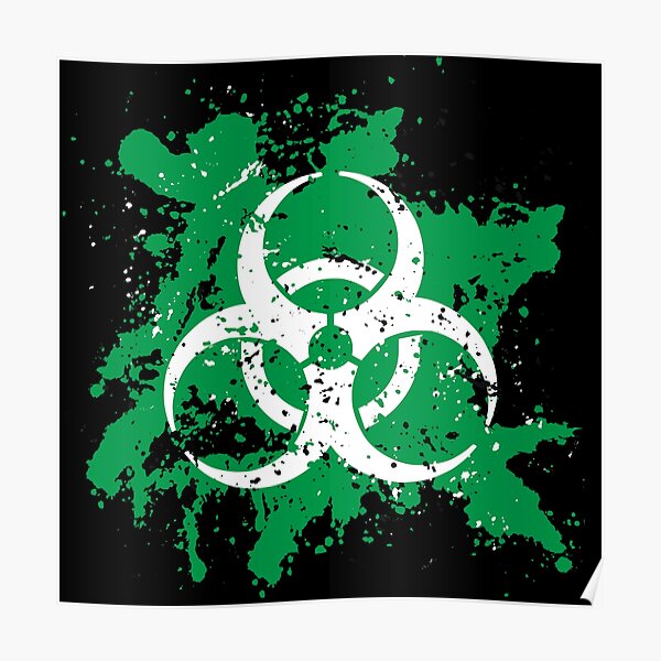 "White Biohazard Symbol with Green Splatter Effect " Poster for Sale by ...