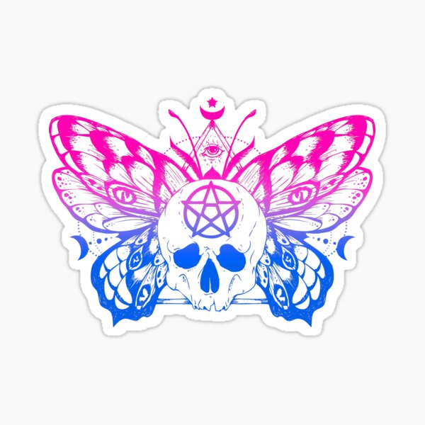 "Bisexual Pentagram Pagan Bi Pride Skull Butterfly Goth Witch" Sticker ...