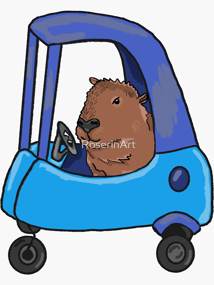 "Capybara pulling up in toy car" Sticker for Sale by RoserinArt | Redbubble