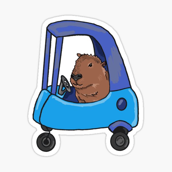 "Capybara pulling up in toy car" Sticker for Sale by RoserinArt | Redbubble