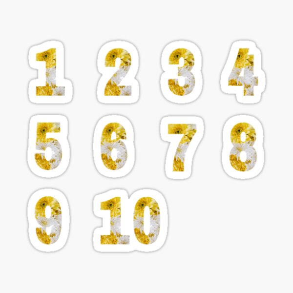 "Numbers 1-10 in Yellow-White Flowers (stickers and magnets only ...