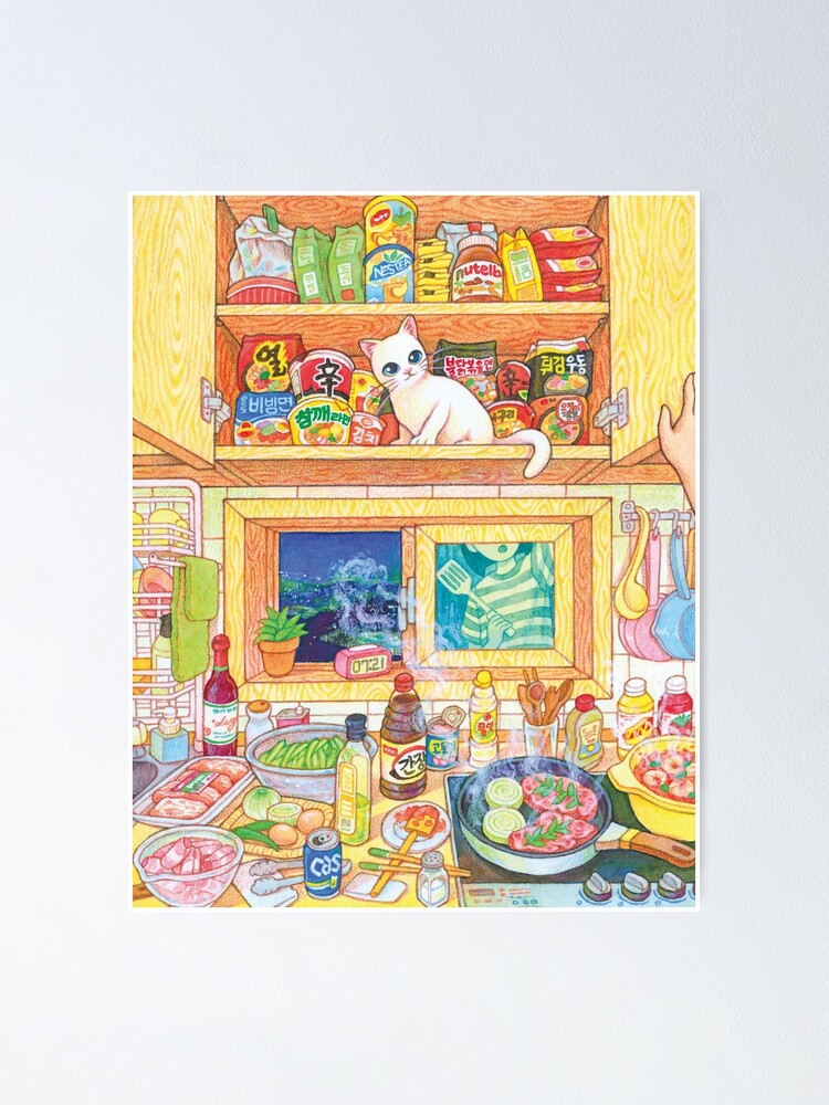 "Cooking and Cat" Poster for Sale by rowonart | Redbubble