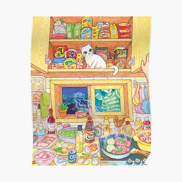"Cooking and Cat" Poster for Sale by rowonart | Redbubble