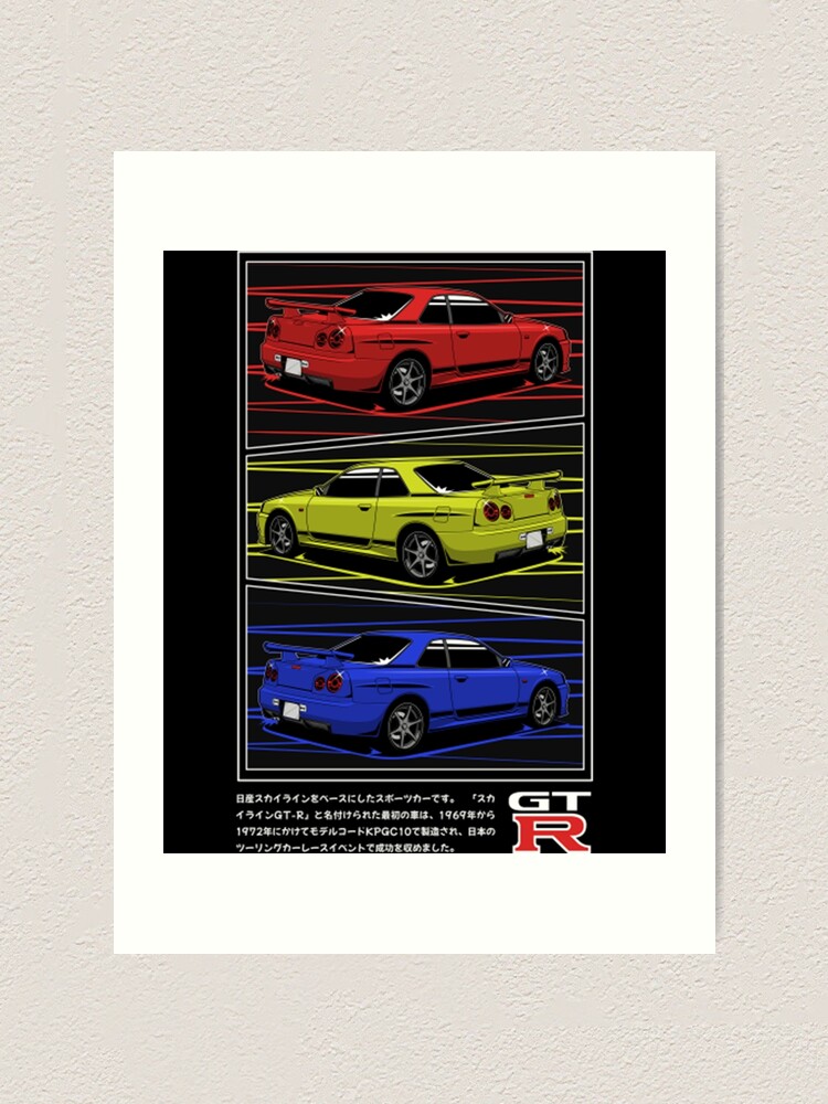 "Nissan Skyline Gtr R34 T-ShirtNissan gtr r34 manga 3 color " Art Print ...