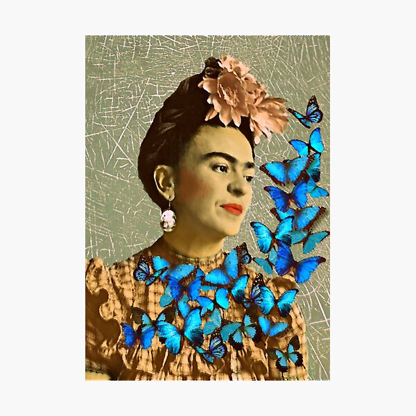Lámina fotográfica «Cuadro Frida Kahlo con Mariposas Azules» de ...