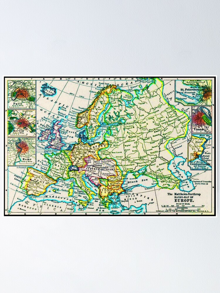 "Vintage Map of Europe - 1898 Illustration" Poster for Sale by ...
