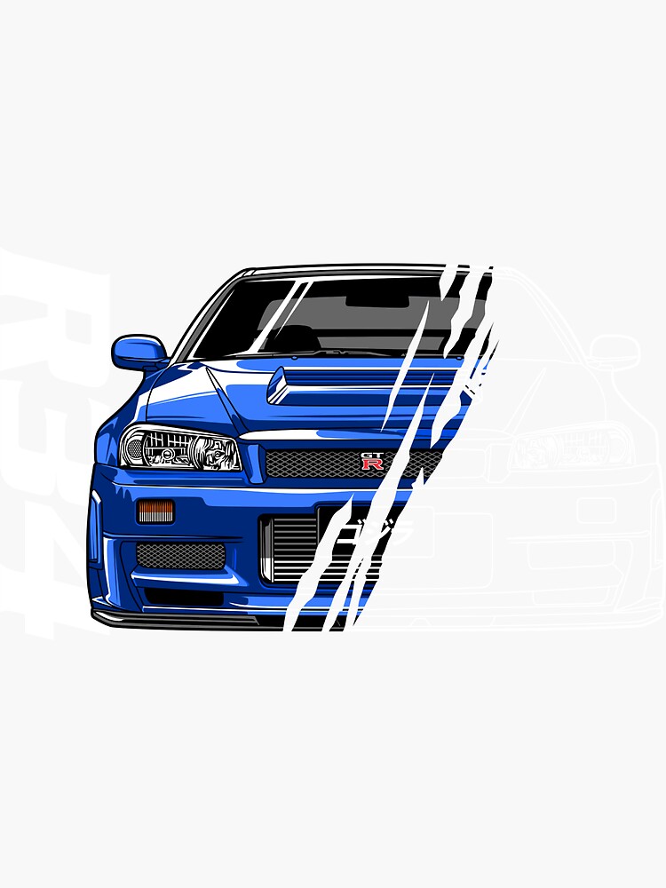 "R34 Blue Racing Car Turbo Drift Automotive" Sticker for Sale by ...