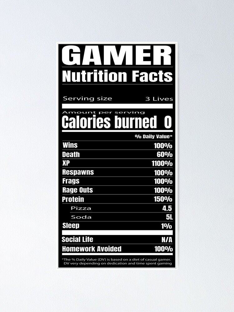 "Gamer nutrition facts - gamer nutrition - funny video gamer - gaming ...