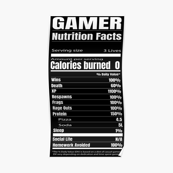 "Gamer nutrition facts - gamer nutrition - funny video gamer - gaming ...