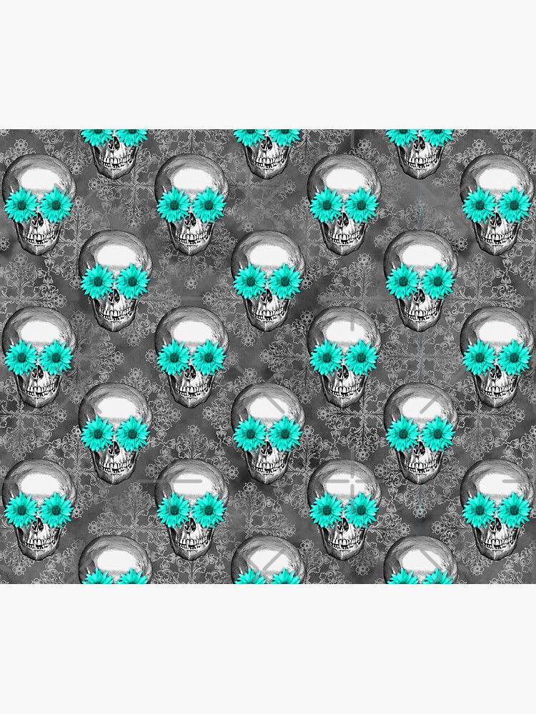 "Skulls & Sunflowers Turquoise Patterns" Sticker for Sale by Gymmer ...