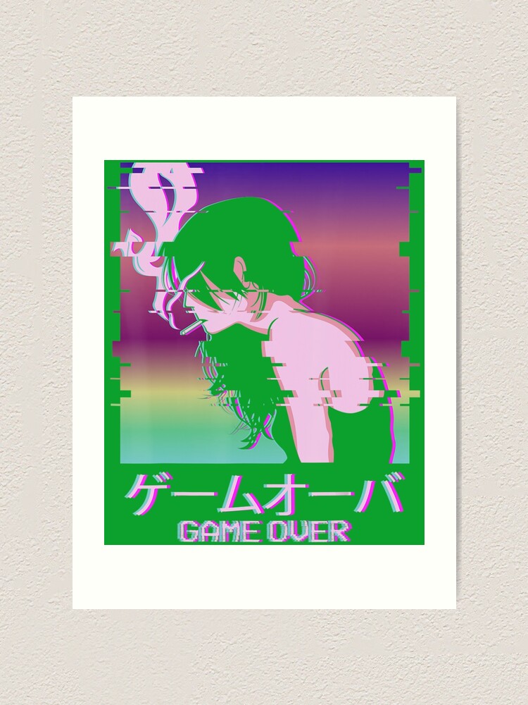Japanese Vaporwave Sad Anime Girl Game Over Indie Aesthetic Art Print