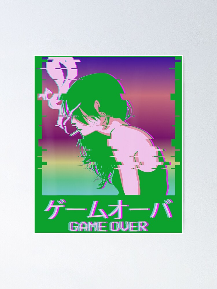 Japanese Vaporwave Sad Anime Girl Game Over Indie Aesthetic Poster