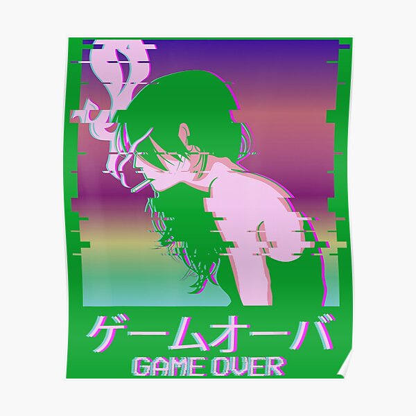 Japanese Vaporwave Sad Anime Girl Game Over Indie Aesthetic Poster