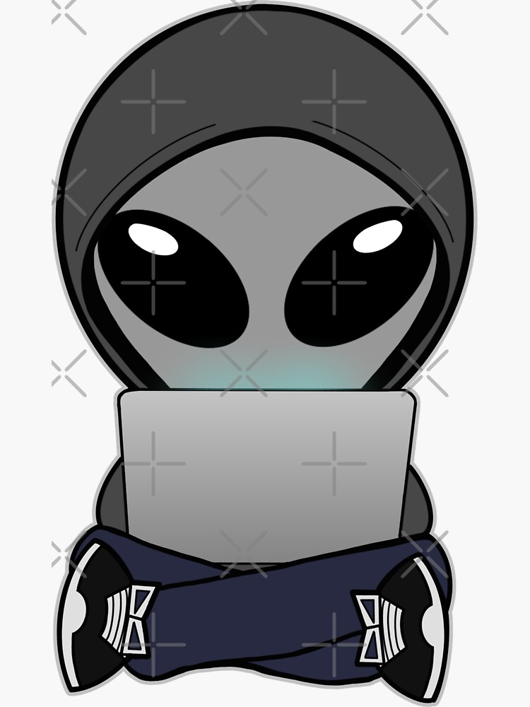 "Gray Space Alien Extraterrestrial With Laptop on Lap" Sticker for Sale ...