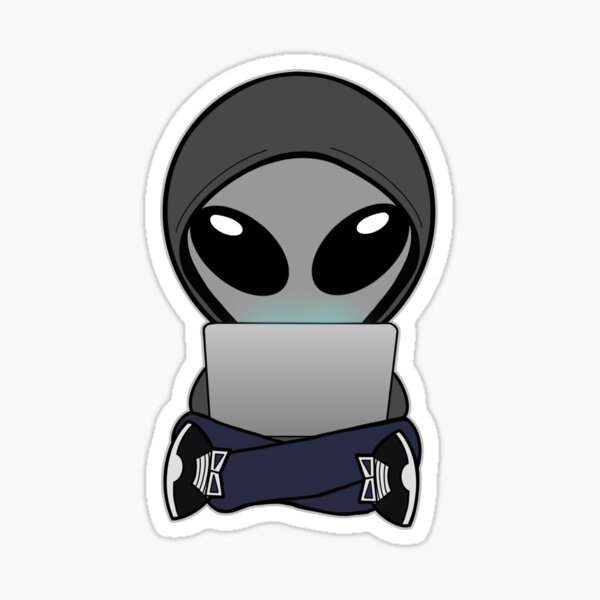 "Gray Space Alien Extraterrestrial With Laptop on Lap" Sticker for Sale ...