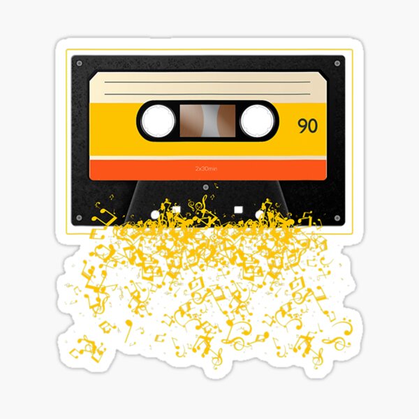 "Music Notes Vintage Cassette Tape Classic 80s 90s Art " Sticker for ...