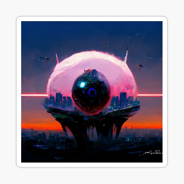 "Synthwave Mecha EyeBall in a futuristic city" Sticker for Sale by ...