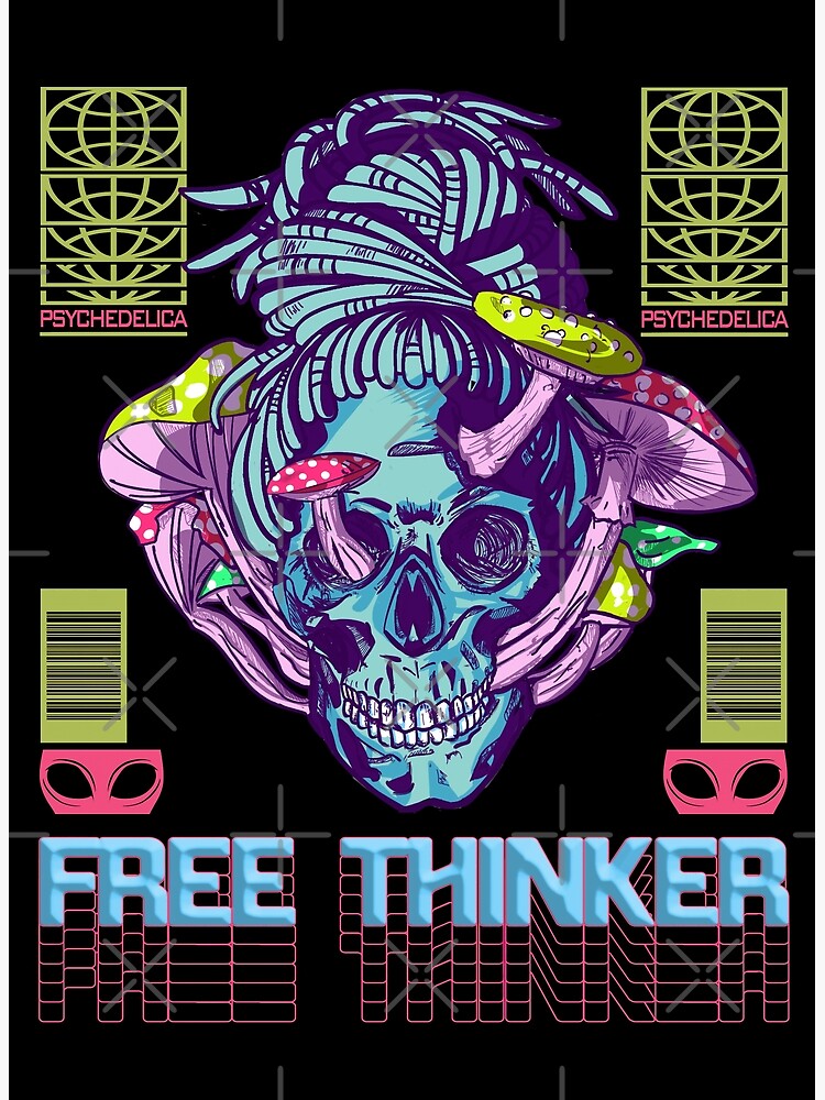 "Psychedelic Free Thinker Skull illustration, Marijuana Enthusiast gift ...