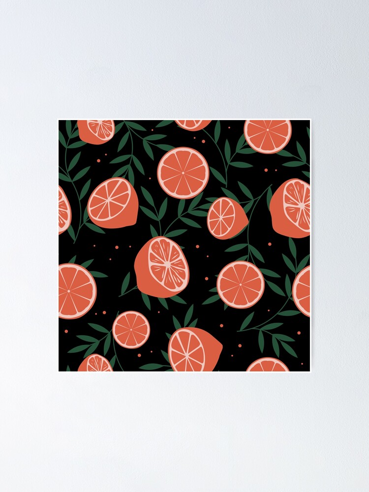 "Grapefruit and Leaves Dark Aesthetic Fruit Summer Pattern " Poster for Sale by SnazzyStyles ...