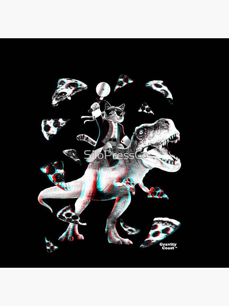 "T Rex Pizza Party Samurai Cat Riding T Rex Eating Pizza Funny Dino for ...