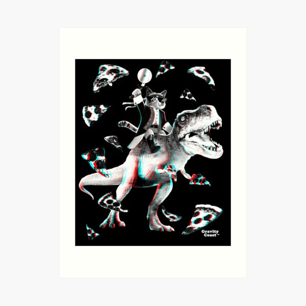 "T Rex Pizza Party Samurai Cat Riding T Rex Eating Pizza Funny Dino for ...