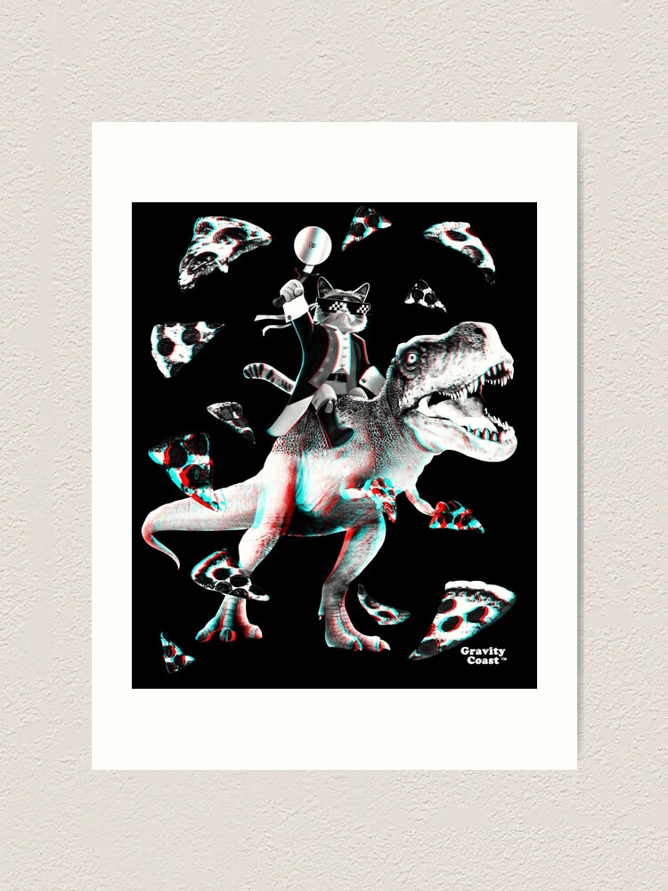 "T Rex Pizza Party Samurai Cat Riding T Rex Eating Pizza Funny Dino for ...