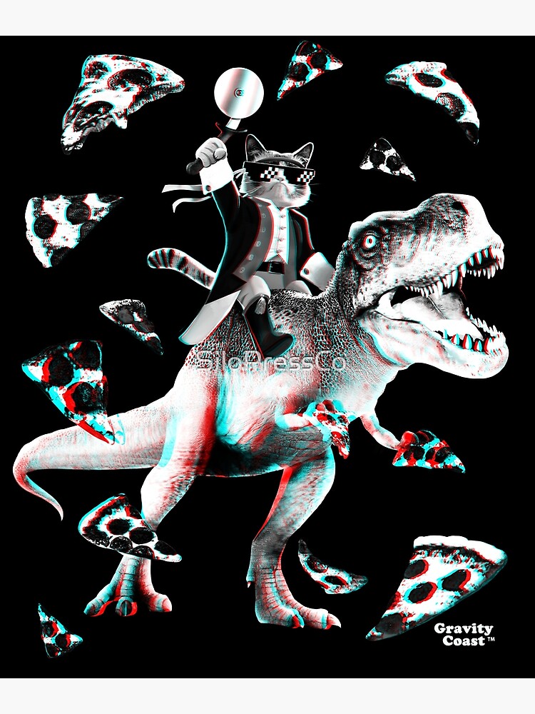 Póster «T Rex Pizza Party Samurai Cat Riding T Rex Eating Pizza Funny ...