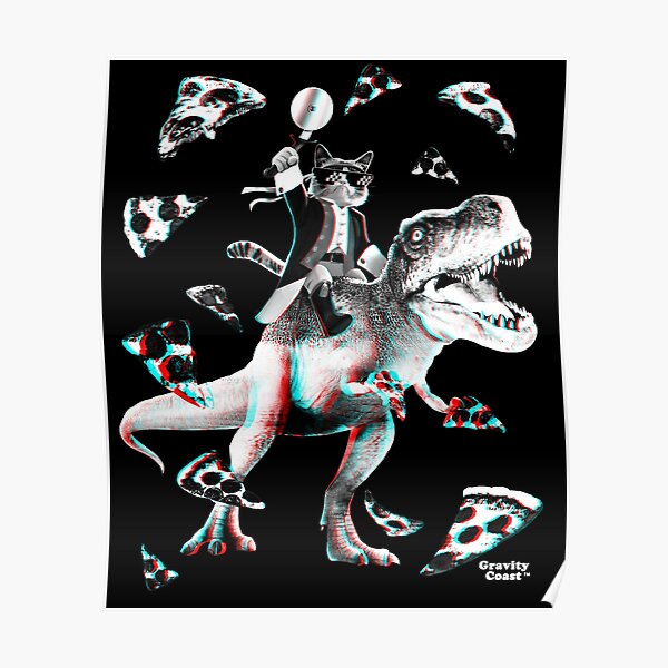 "T Rex Pizza Party Samurai Cat Riding T Rex Eating Pizza Funny Dino for ...