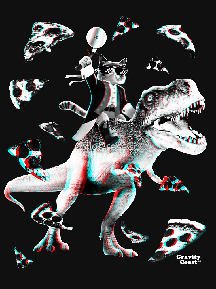 "T Rex Pizza Party Samurai Cat Riding T Rex Eating Pizza Funny Dino for ...