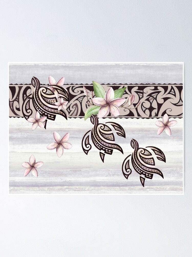 "Hawaiian Tapa Border: Plumeria and Honu" Poster for Sale by JMarielle ...