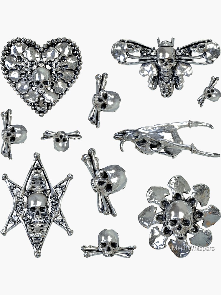"Skulls Sticker Pack 04 (Skull Jewelry Metal Silver Skulls)" Sticker ...