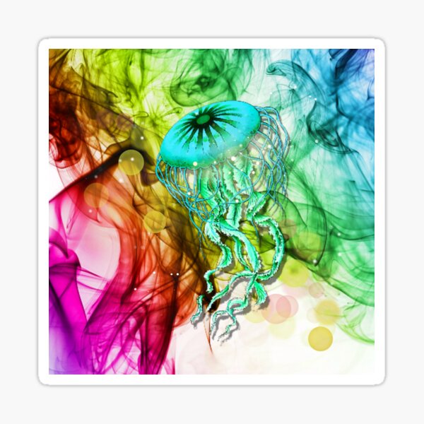 "Ethereal Under the Sea... A beautiful turquoise jellyfish" Sticker for ...
