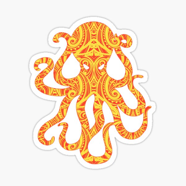 "Polynesian Tatau Tribal Octopus Pattern Amber Colored" Sticker for ...