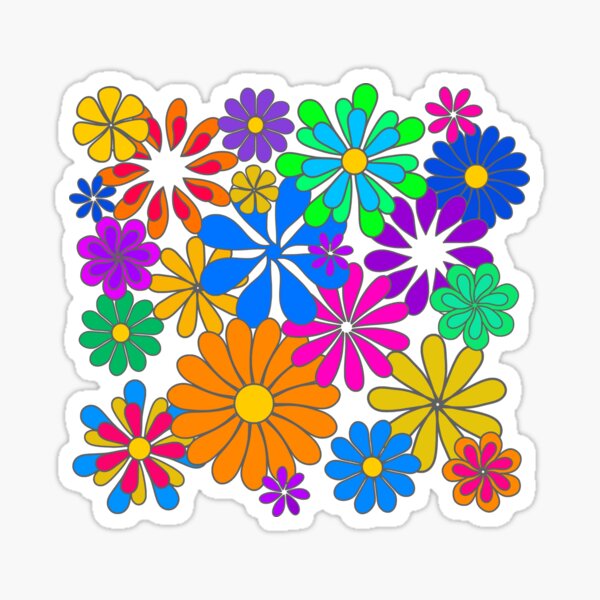 "Flower Power Hippy Retro Art" Sticker for Sale by Alondra | Redbubble