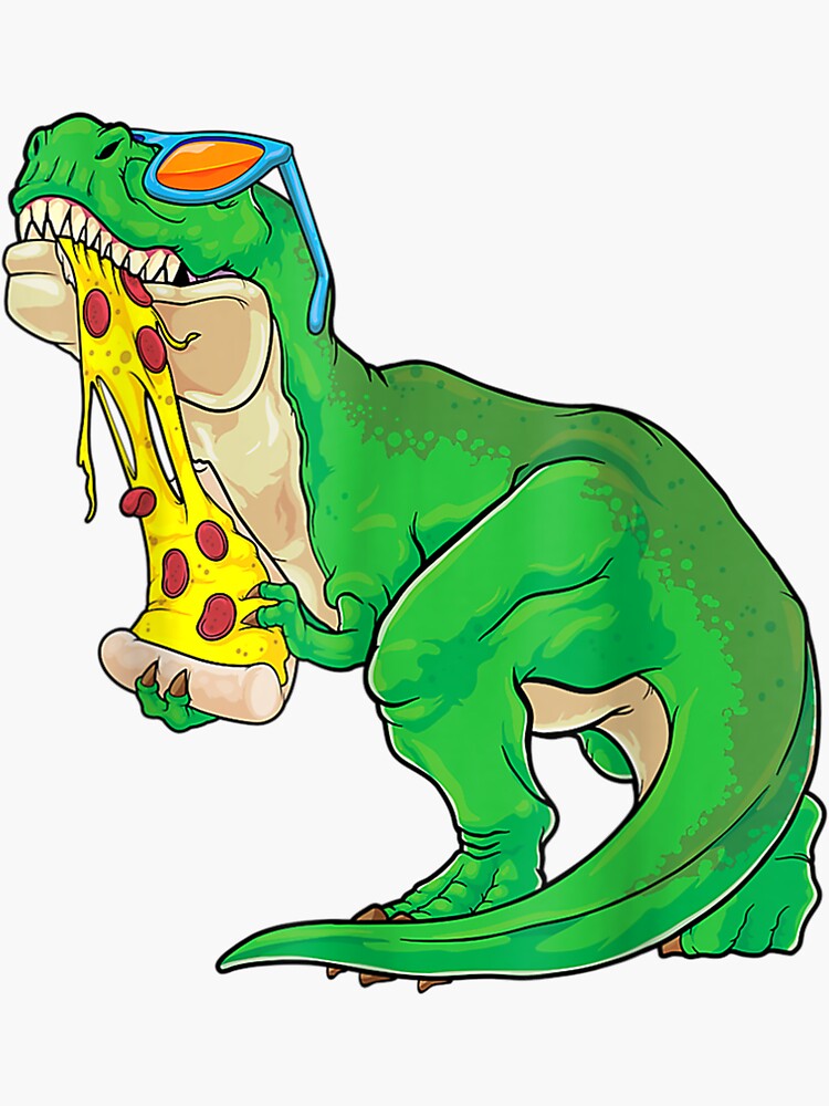"Dinosaur Eating Pizza Pizzasaurus T Rex Men Boys Kids" Sticker for ...
