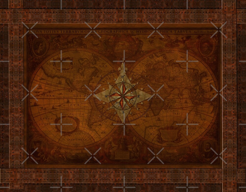"Steampunk Compass Rose & Antique Map" by Skye Ryan-Evans | Redbubble