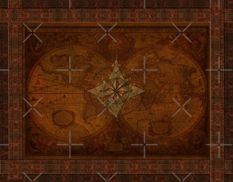 "Steampunk Compass Rose & Antique Map" by Skye Ryan-Evans | Redbubble